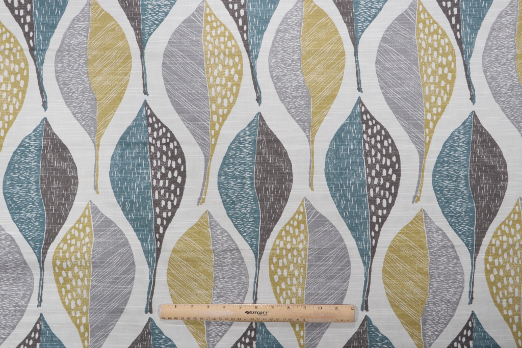 1.25 Yards Robert Allen Woodblock Leaf Printed Cotton Drapery Fabric in ...