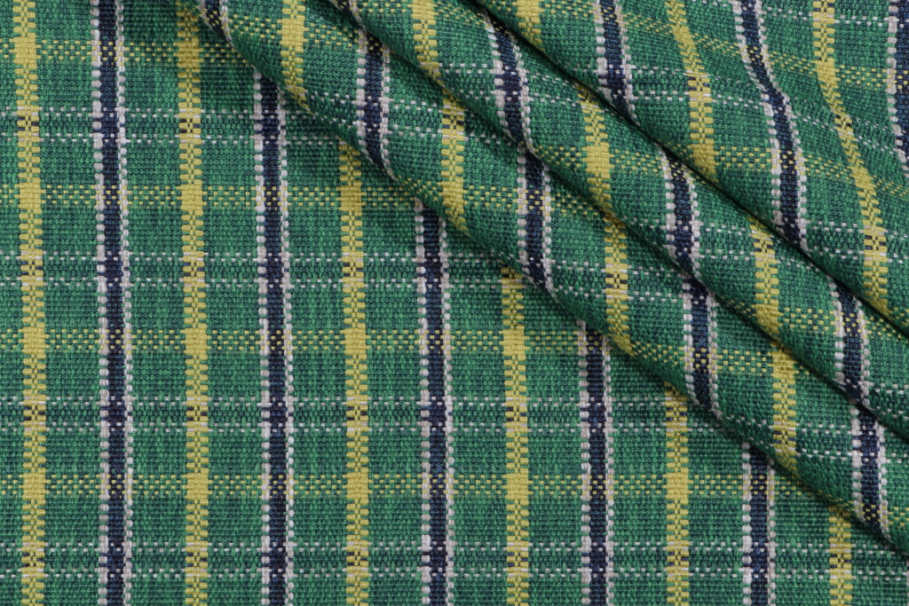 6.13 Yards Jim Thompson Somoa Plaid Woven Outdoor Fabric in Emerald