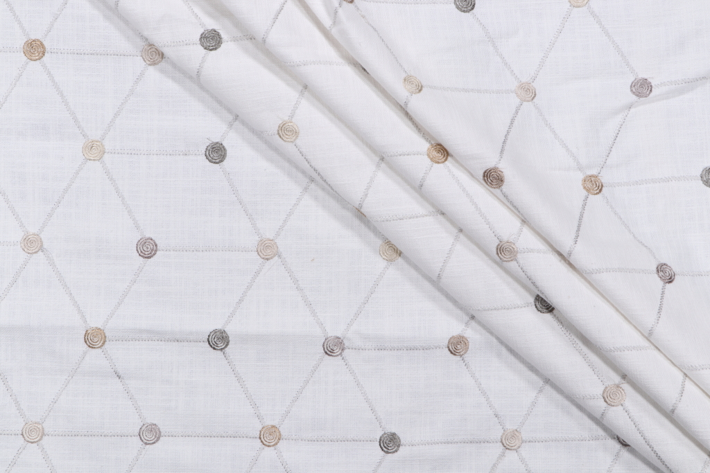 .88 Yards Geo Dot Embroidered Drapery Fabric in Stone