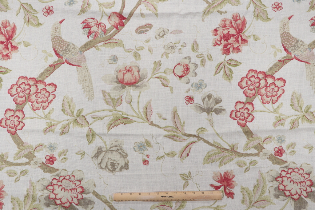 1 Yard Acquitaine Water Garden Printed Linen Blend Drapery Fabric in Rose