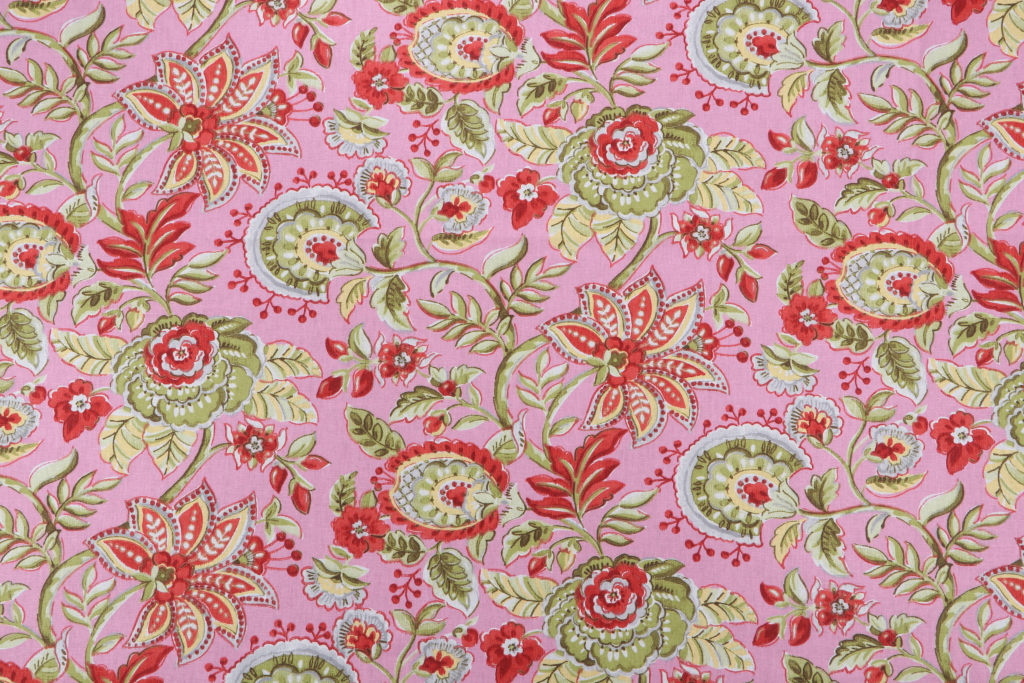 Stof France Athena Printed Cotton Drapery Fabric in Rose