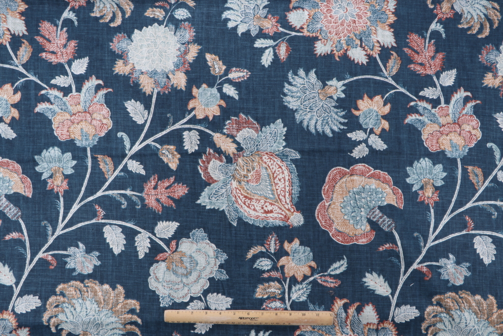 3.38 Yards Richloom Bronte Printed Linen Blend Drapery Fabric in Indigo