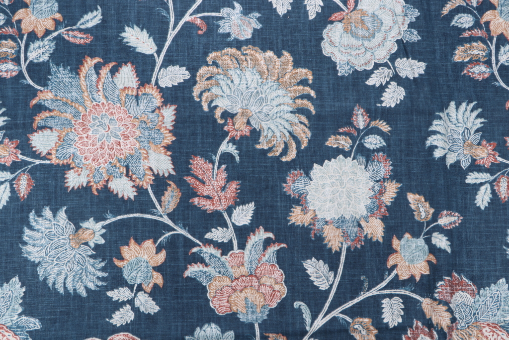 3.38 Yards Richloom Bronte Printed Linen Blend Drapery Fabric in Indigo