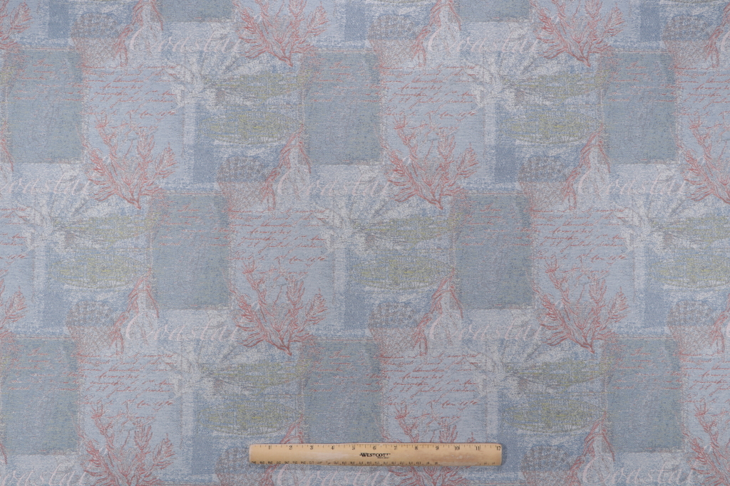 Golding Mariner's Script Tapestry Upholstery Fabric in Coral