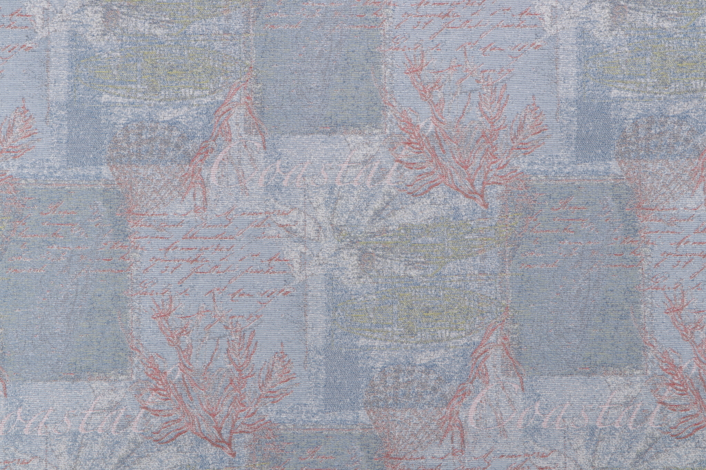 Golding Mariner's Script Tapestry Upholstery Fabric in Coral