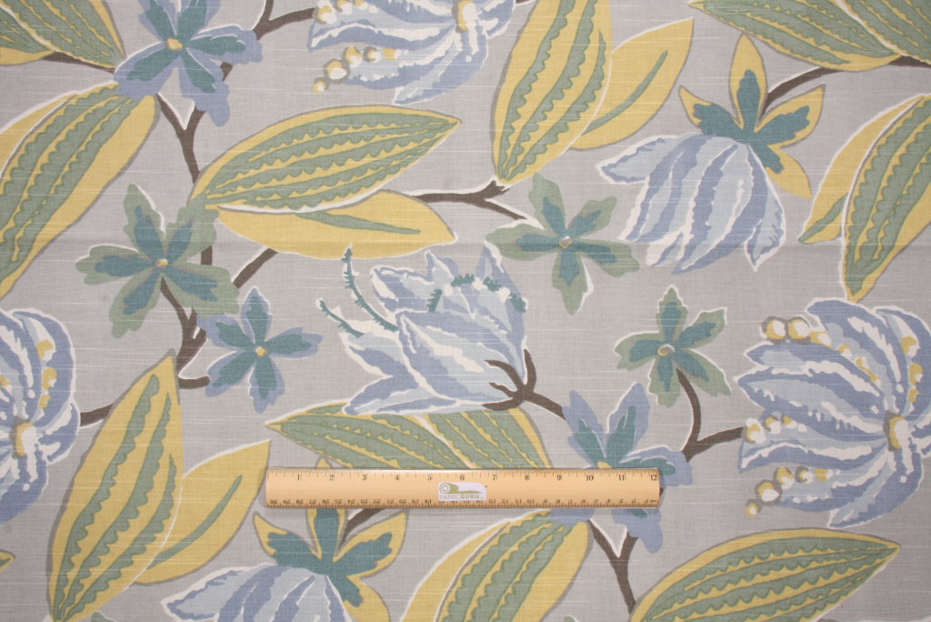 Robert Allen Bright Floral Printed Cotton Drapery Fabric in Rain