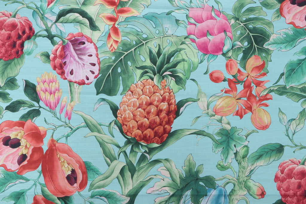 P Kaufmann Talaieh Printed Cotton Drapery Fabric in Caribbean Blue