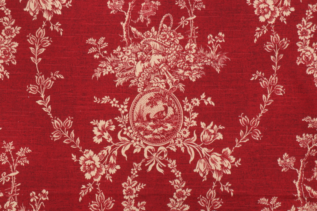 2.75 Yards Waverly Country House Toile Printed Cotton Drapery Fabric in Red