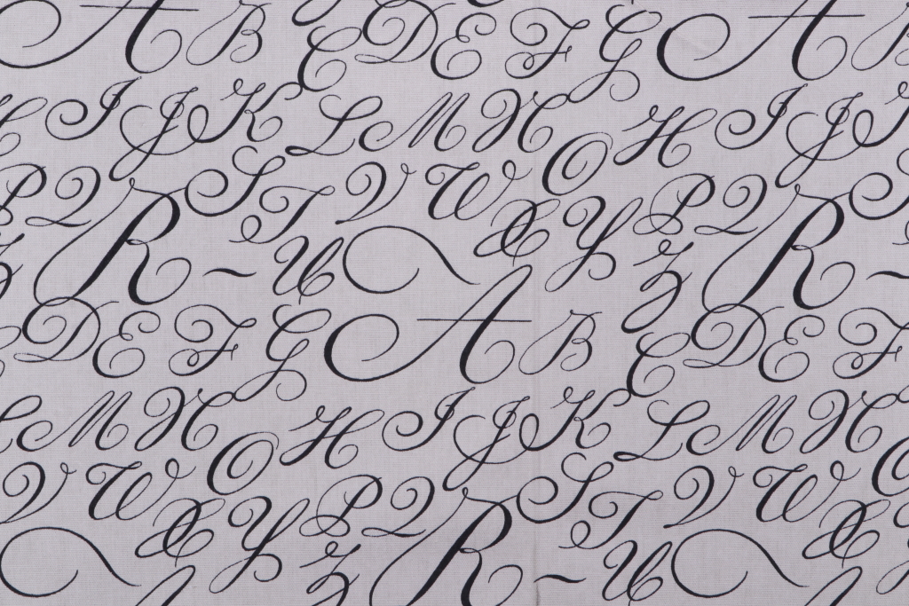 1 Yard Waverly Cursive Caps Printed Cotton Drapery Fabric in Putty