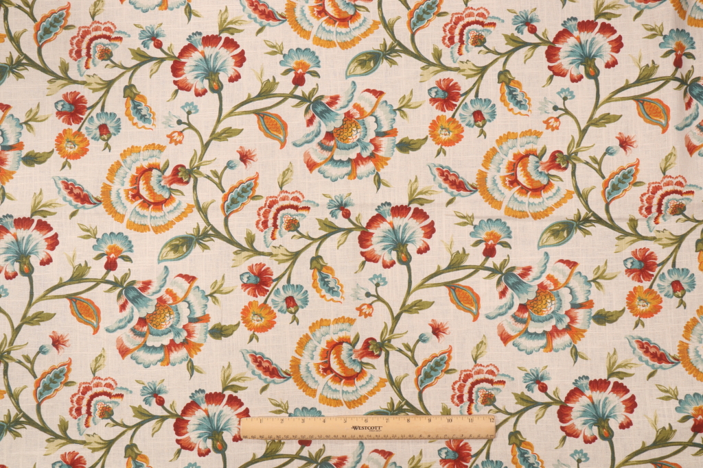 4.5 Yards Mill Creek Ivory Tower-Cliffside Printed Linen Blend Drapery ...