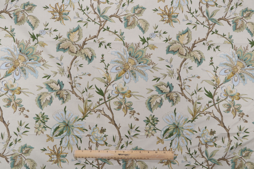 Waverly Felicite Printed Cotton Drapery Fabric in Mineral