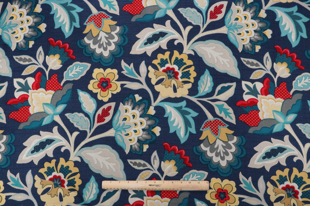 Waverly Katia Printed Cotton Drapery Fabric in Adriatic