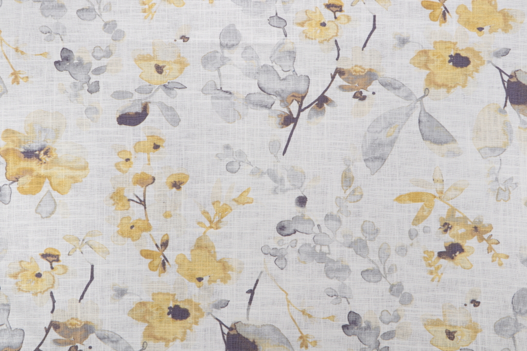 Vern Yip Watercolor Floral Printed Drapery Fabric in Yellow Grey for Trend
