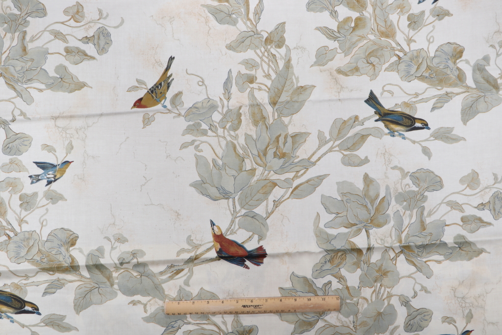 1.7 Yards Heritage Windsong Bird Printed Cotton Drapery Fabric