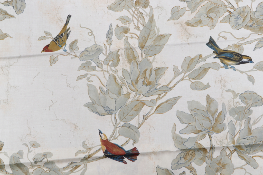 1.7 Yards Heritage Windsong Bird Printed Cotton Drapery Fabric