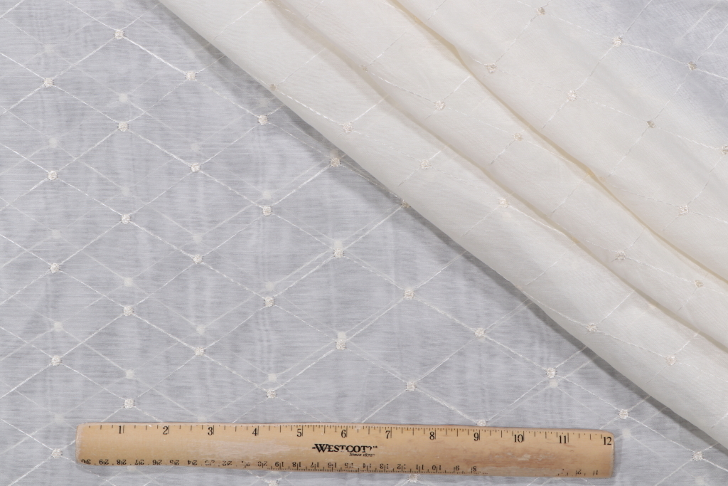 2 Yards Embroidered Sheer Drapery Fabric in Ivory 114 wide