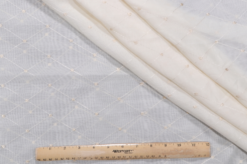 1.5 Yards Embroidered Sheer Drapery Fabric in Ivory 114 wide
