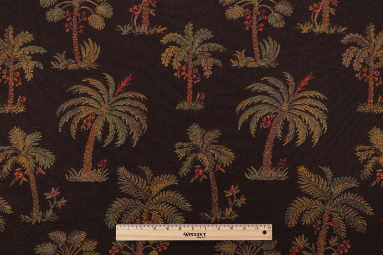 Palm Trees Woven Tapestry Upholstery Fabric in Chocolate