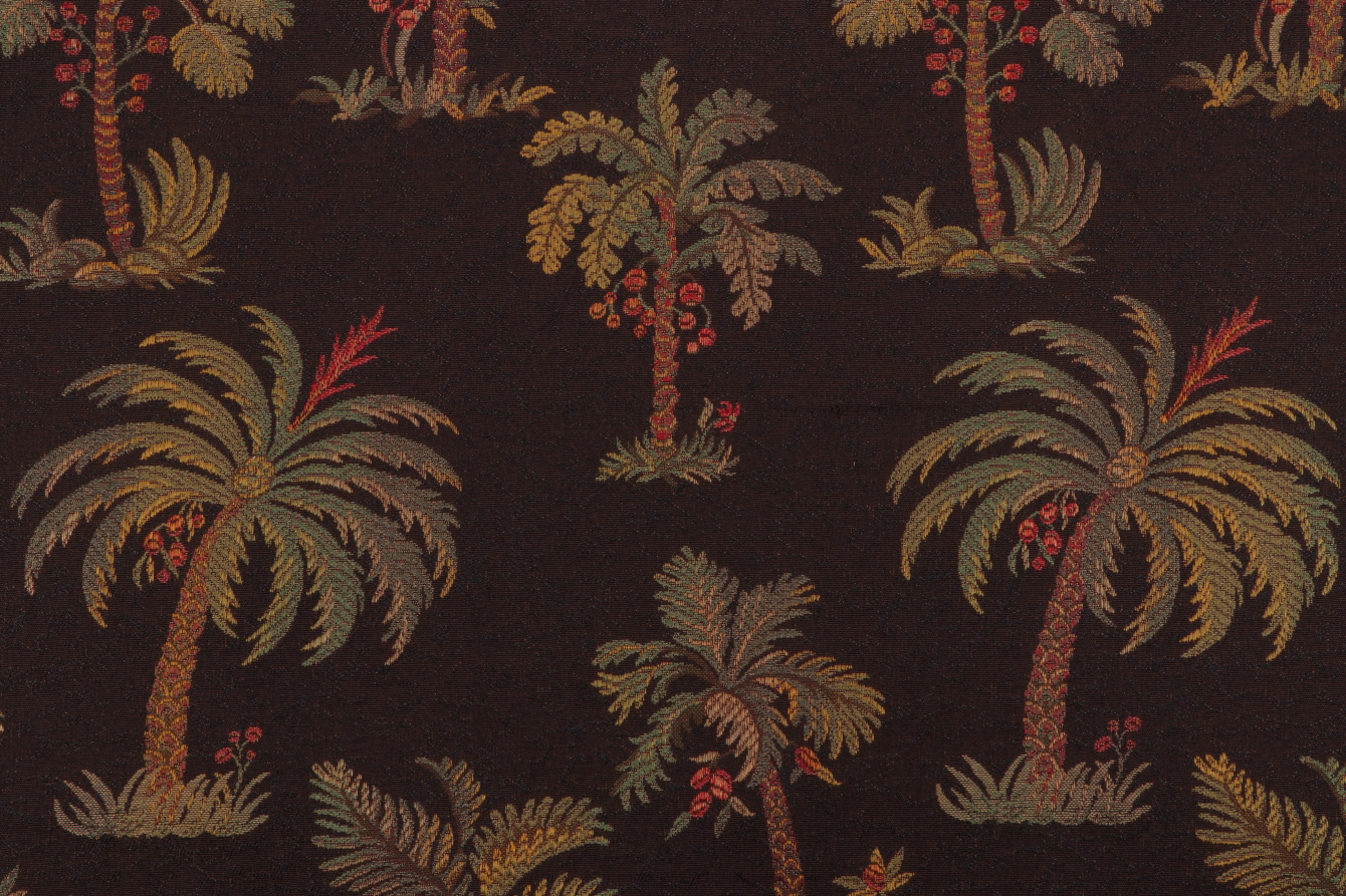 Palm Trees Woven Tapestry Upholstery Fabric in Chocolate