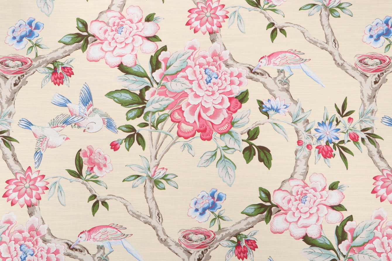 Waverly Mudan Printed Cotton Drapery Fabric in Lemon