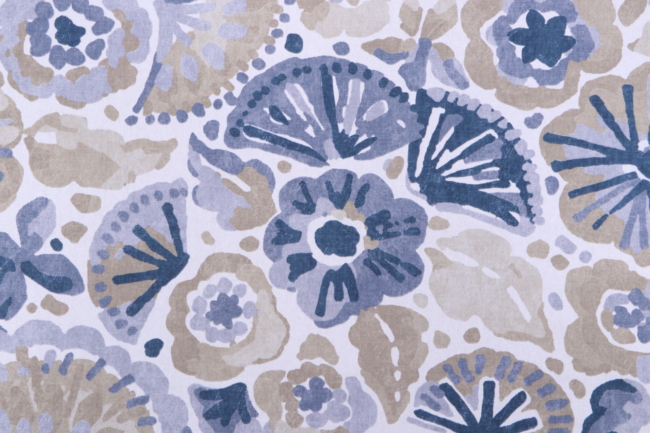 Robert Allen Waterflowers Printed Cotton Drapery Fabric in Driftwood