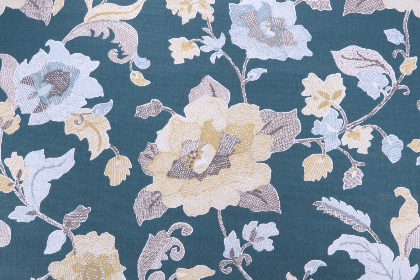 Sample of Robert Allen Lolita Printed Cotton Drapery Fabric in Peacock