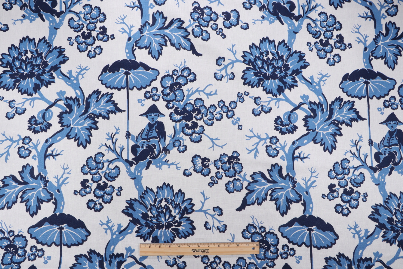 Bailey & Griffin Paradise Toile Printed Linen Toile Drapery Fabric in ...
