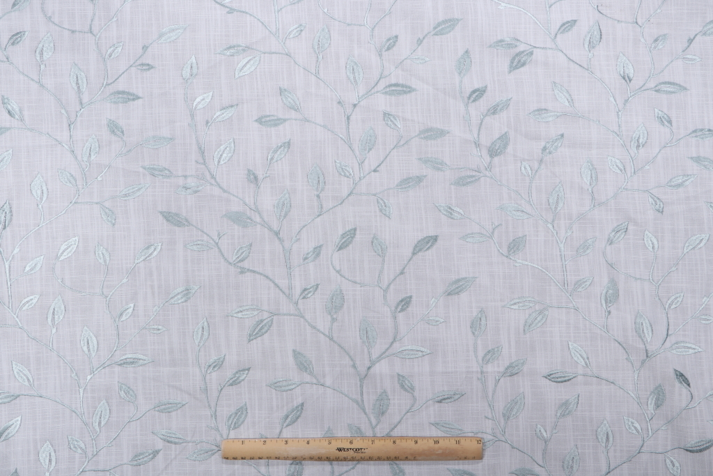 Valiant Fabrics Capri Embroidered Polyester Drapery Fabric in Cloud Blue