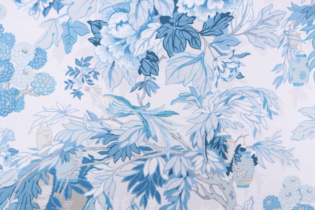 P Kaufmann Pagoda Garden Printed Cotton Drapery Fabric in Blue Sky