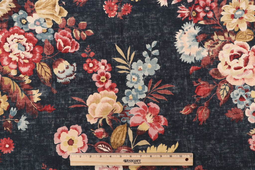 .5 Yards Calico Floral Printed Cotton Drapery Fabric in Midnight