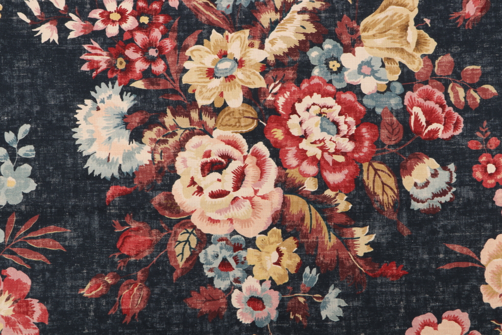 .5 Yards Calico Floral Printed Cotton Drapery Fabric in Midnight