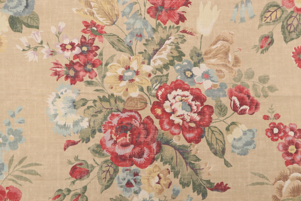 .5 Yards Calico Floral Printed Cotton Drapery Fabric in Soft Yellow