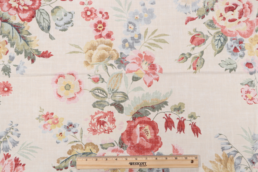 .5 Yards Calico Floral Printed Cotton Drapery Fabric in Cream