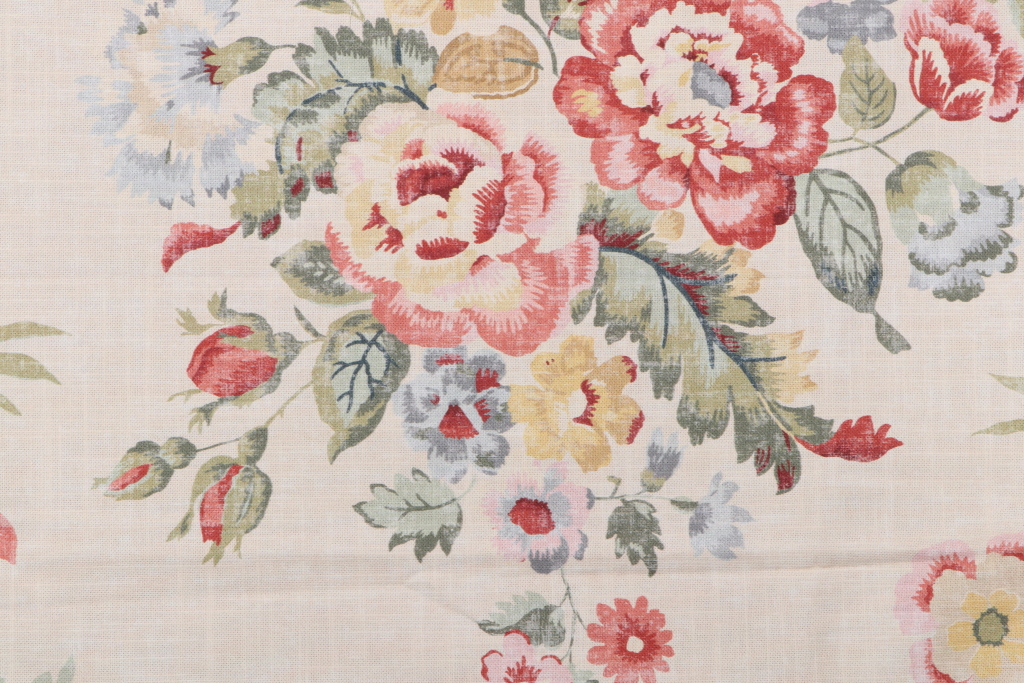 .5 Yards Calico Floral Printed Cotton Drapery Fabric in Cream