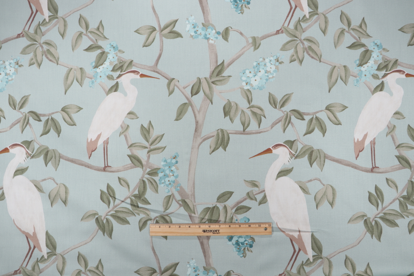 Covington Heron Printed Cotton Drapery Fabric in 545-Mineral