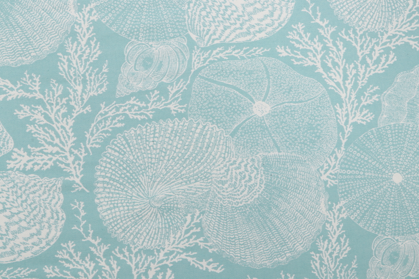 2.13 Yards Seashells Woven Outdoor Fabric in Aqua