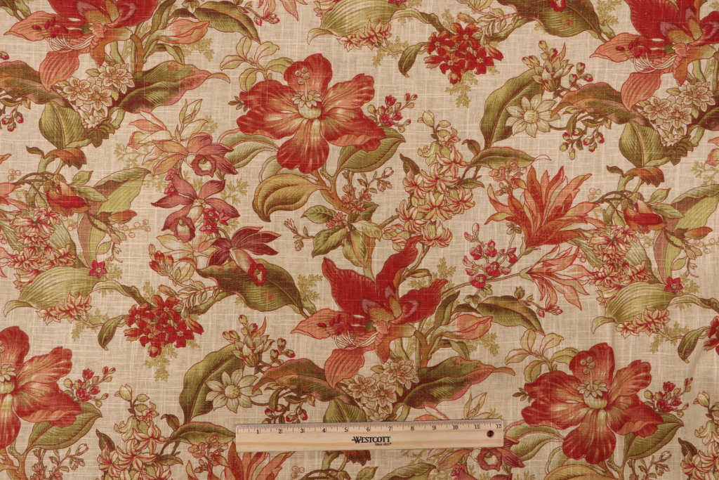 6.13 Yards Richloom Floral Printed Linen Blend Drapery Fabric in Autumn