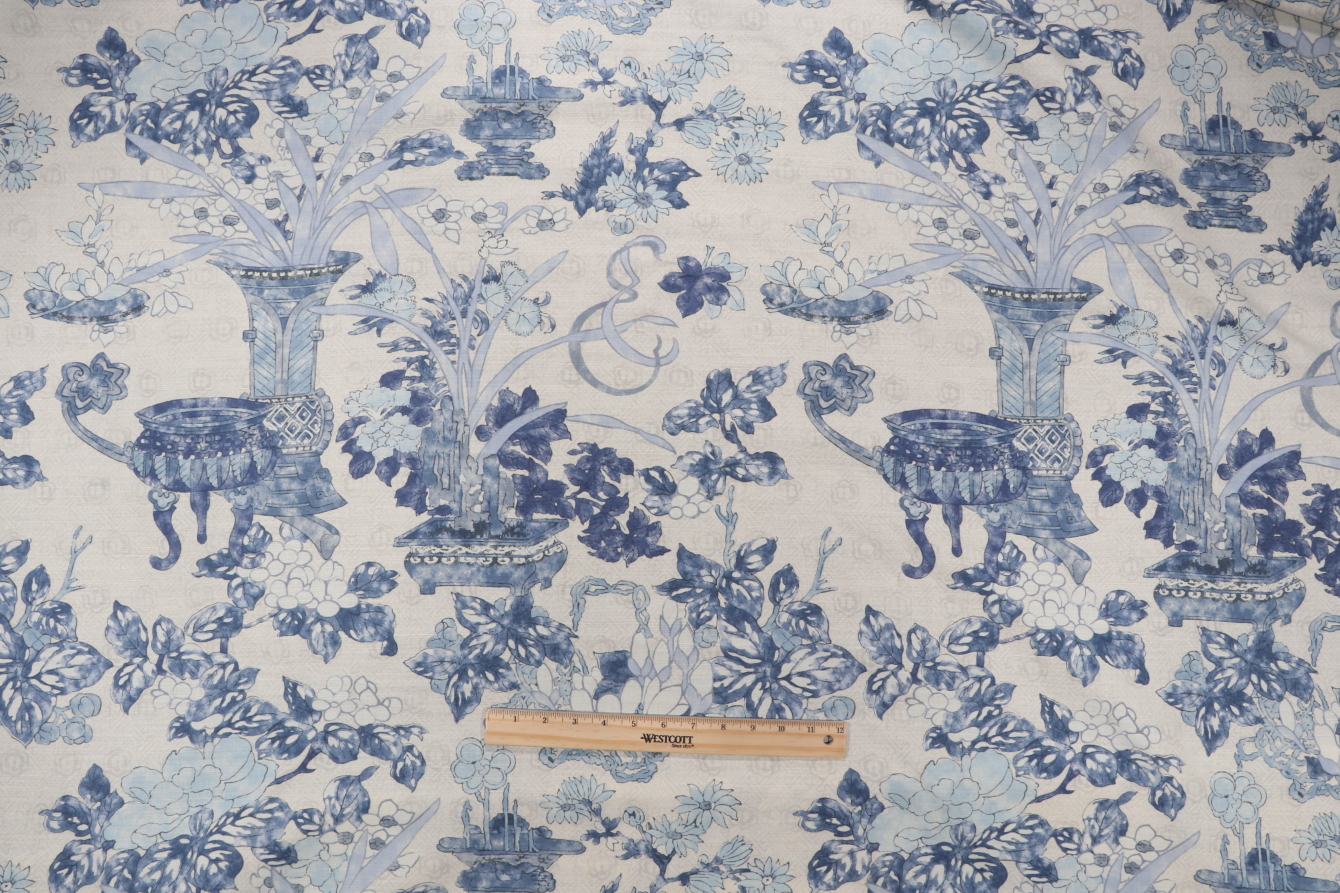 4.75 Yards Acquitaine Ming Printed Drapery Fabric