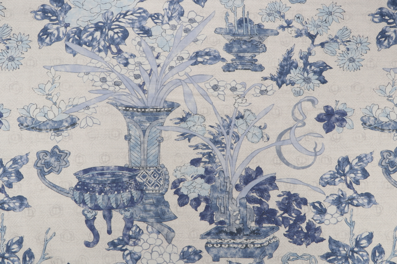 4.75 Yards Acquitaine Ming Printed Drapery Fabric