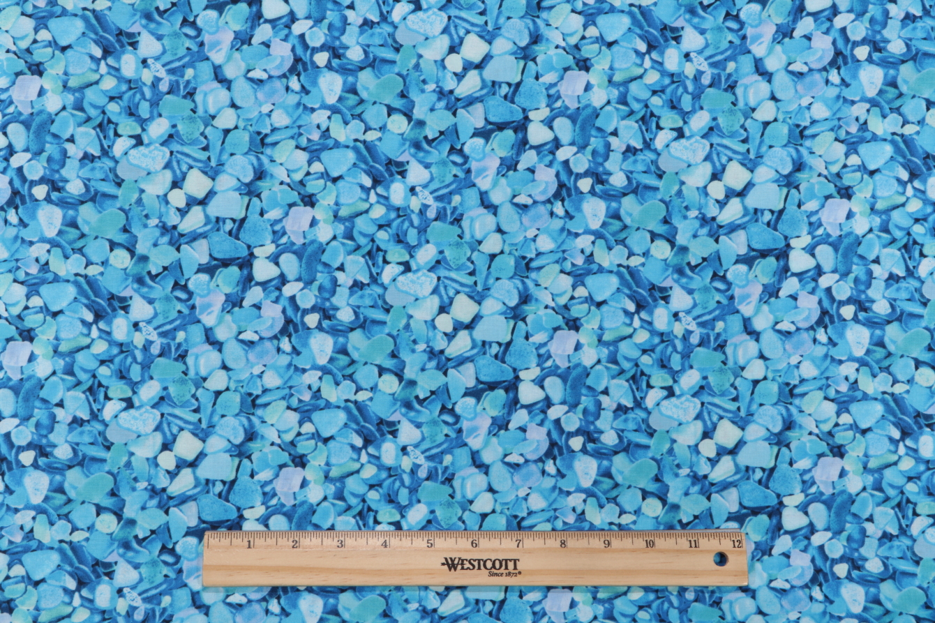 Timeless Treasures Beach Comber - Packed Blue Seaglass Printed Cotton ...