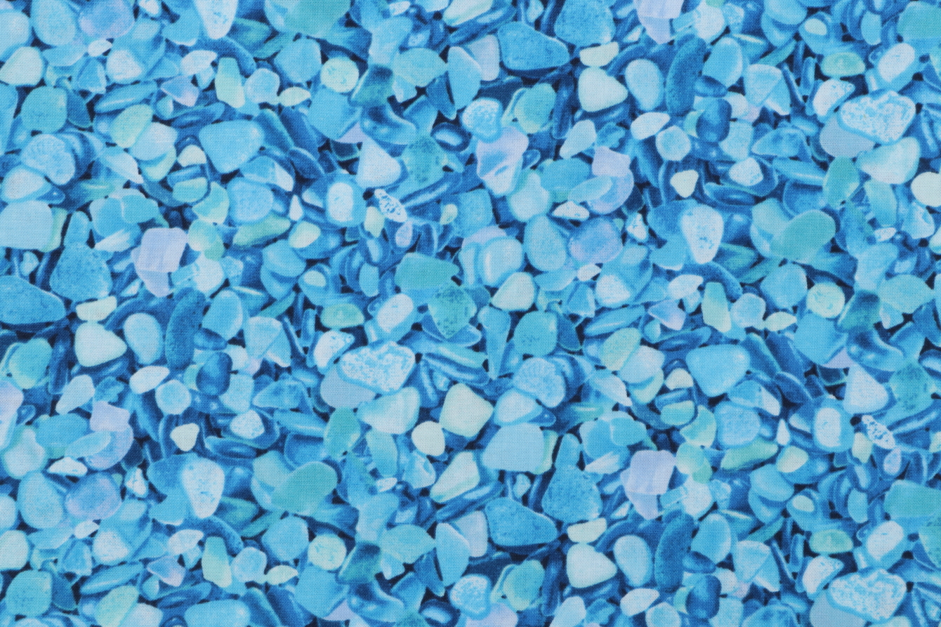 Timeless Treasures Beach Comber - Packed Blue Seaglass Printed Cotton ...