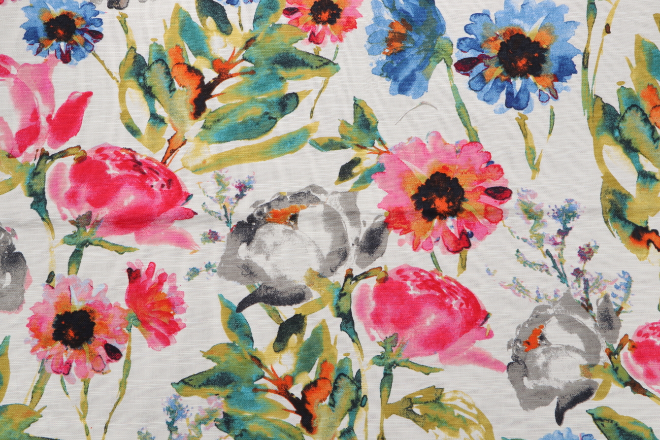 .88 Yards Kelly Ripa Flower Mania Printed Cotton Drapery Fabric in Petunia