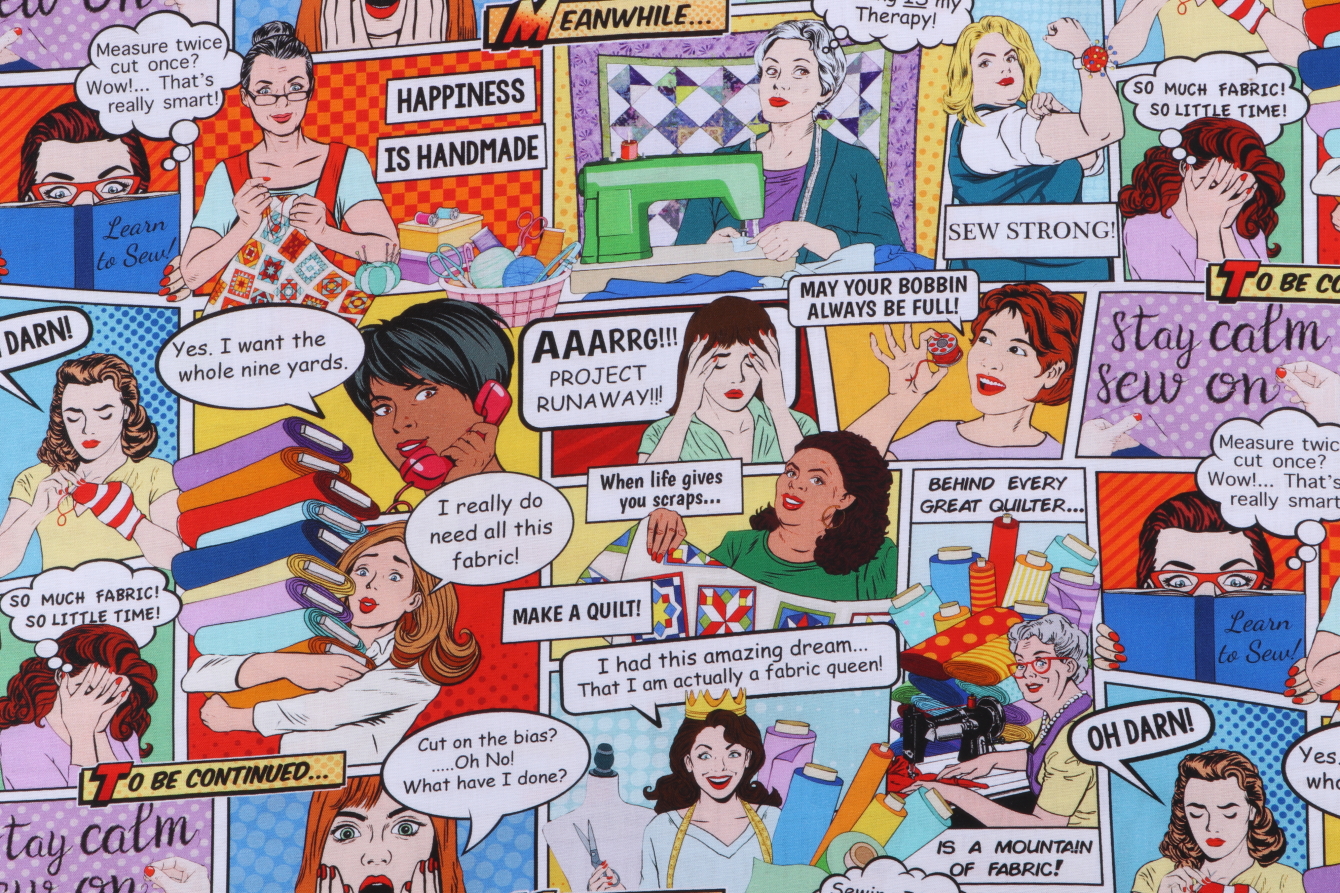 Timeless Treasures Sewing Comic Printed Cotton Craft Fabric in Multi