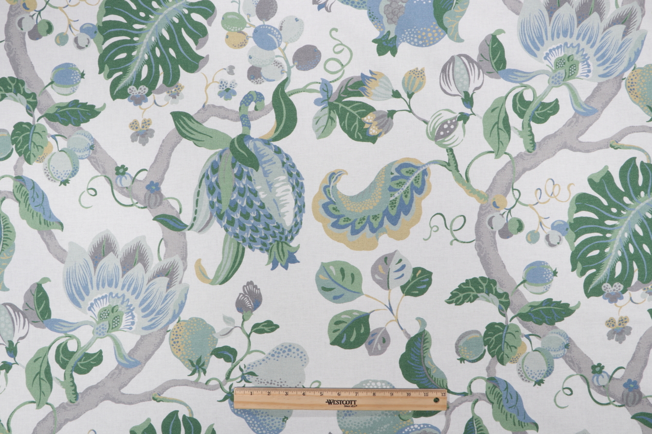 P Kaufmann Harmony Printed Cotton Drapery Fabric in Lagoon