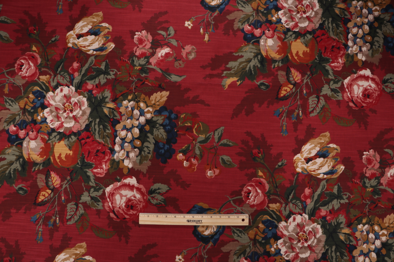 3.13 Yards P Kaufmann Queensland Printed Cotton Drapery Fabric in Crimson