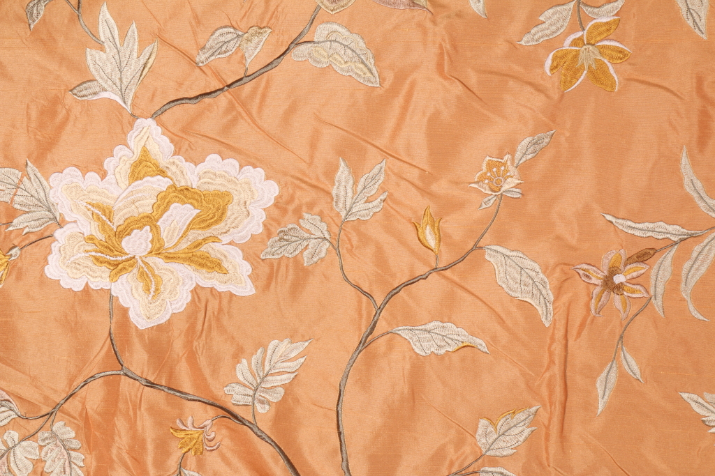 Claridge Elizabeth Embroidered Polyester Taffeta Decorator Fabric in Spice