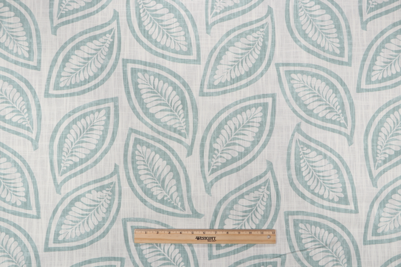 P Kaufmann Leaf Forever Printed Cotton Drapery Fabric in Seafoam