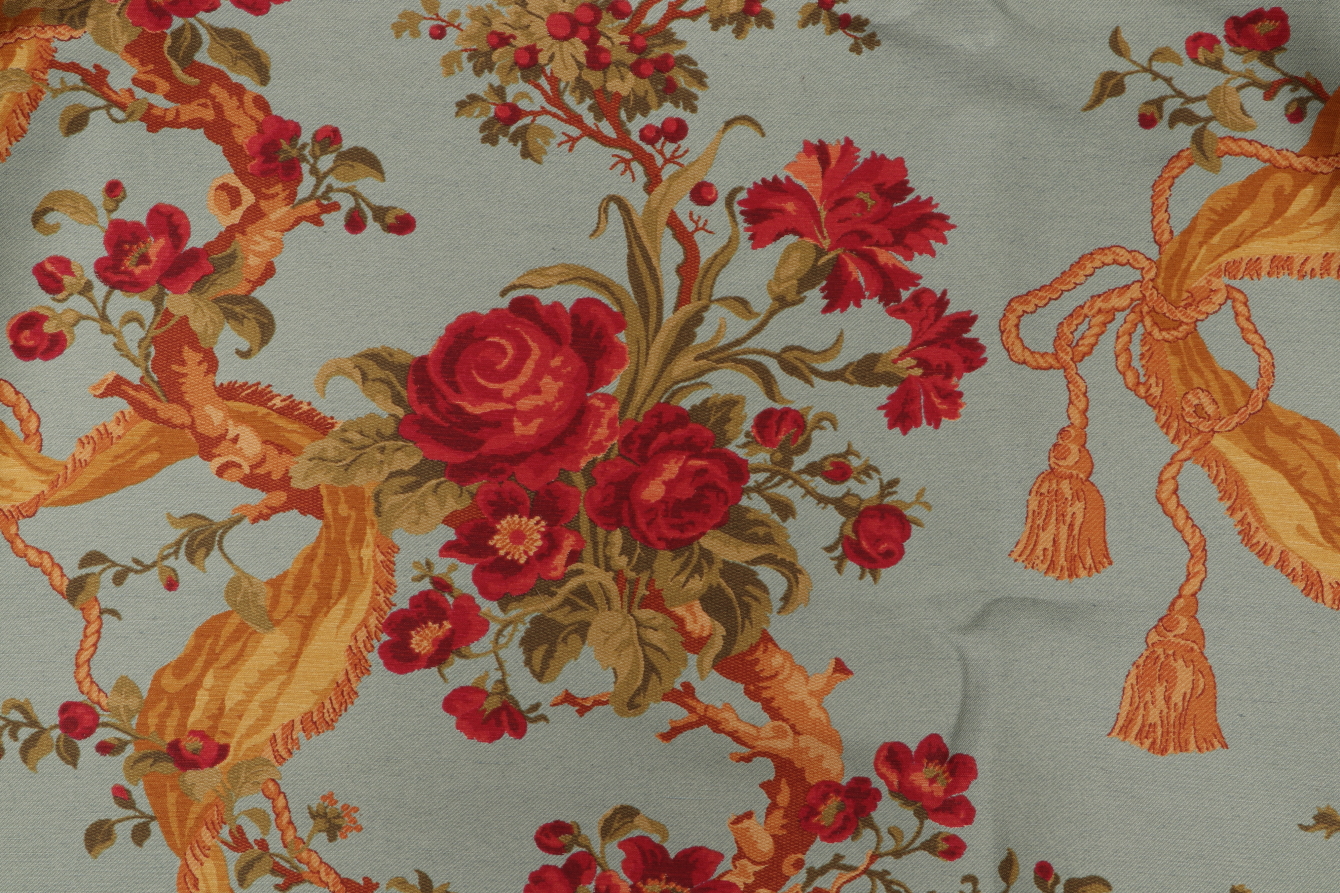 2.5 Yards Scalamandre Floral Printed Linen Drapery Fabric in Pool