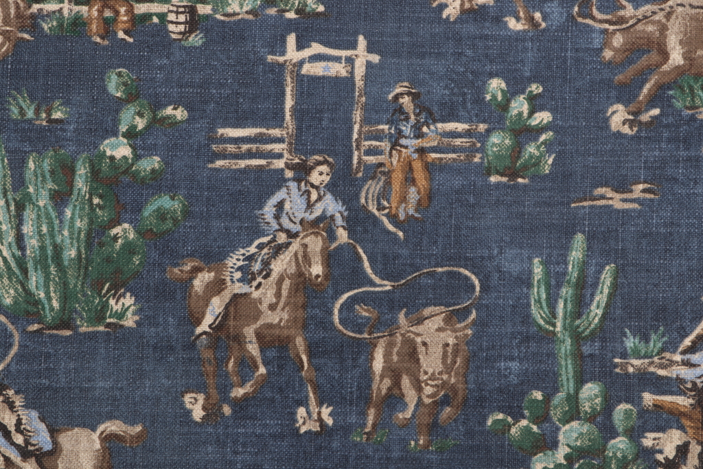 1.63 Yards Waverly Wild West Printed Drapery Fabric in Denim