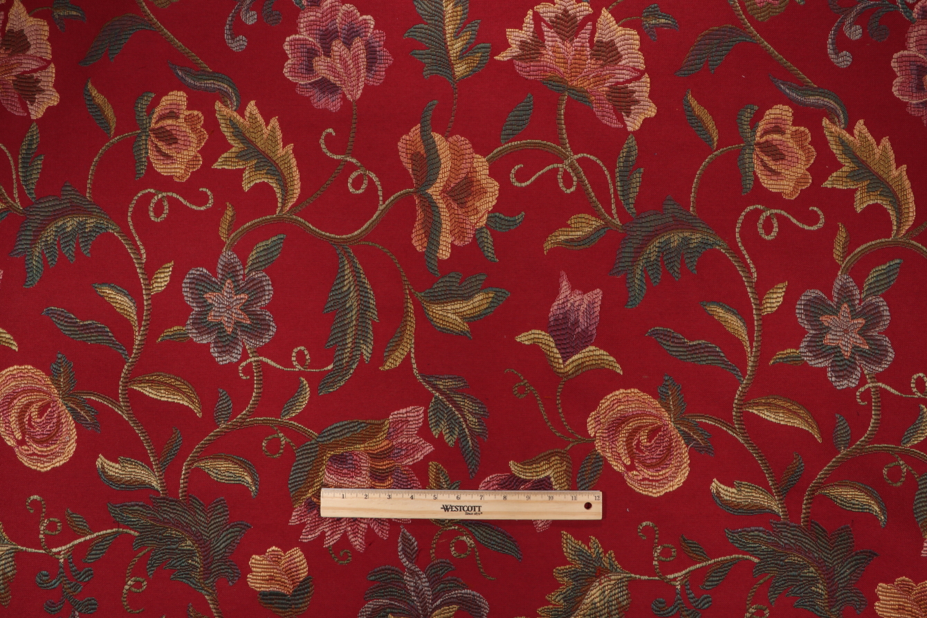 6.63 Yards Scalamandre Floral Tapestry Upholstery Fabric in Red